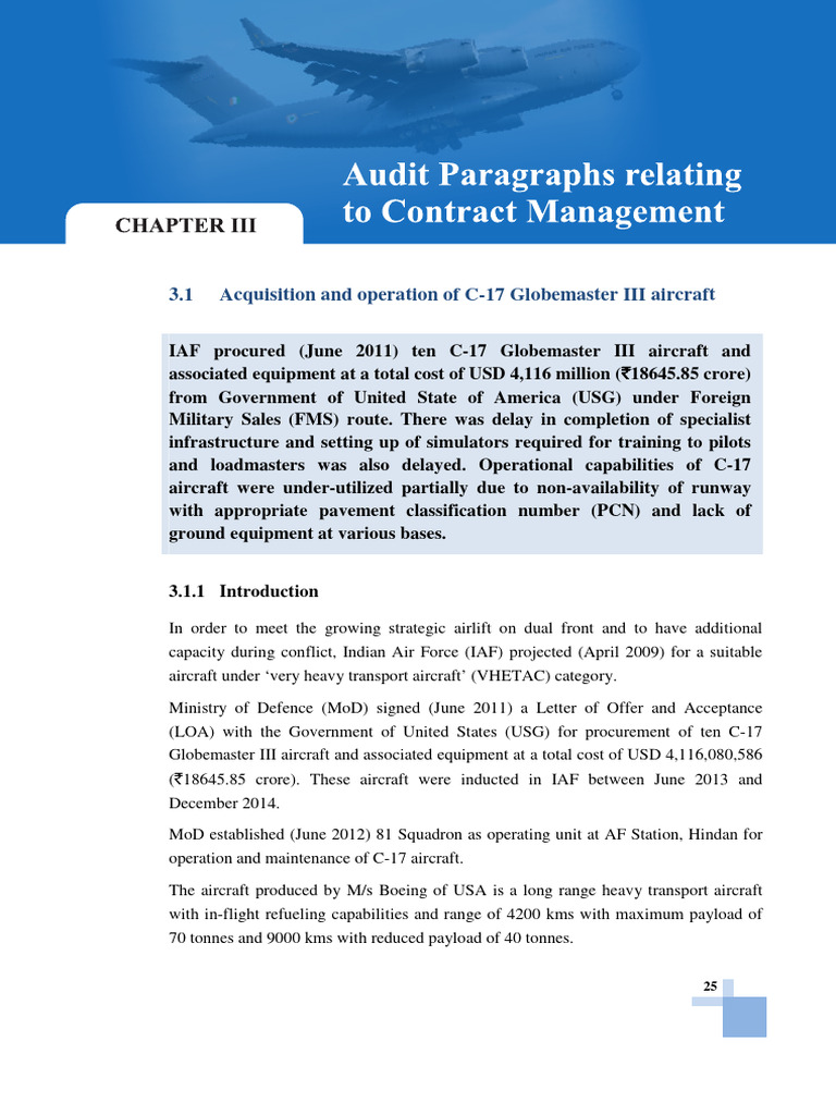 IAF C-17 Aircraft Procurement Audit Report | PDF | Aviation | Military ...