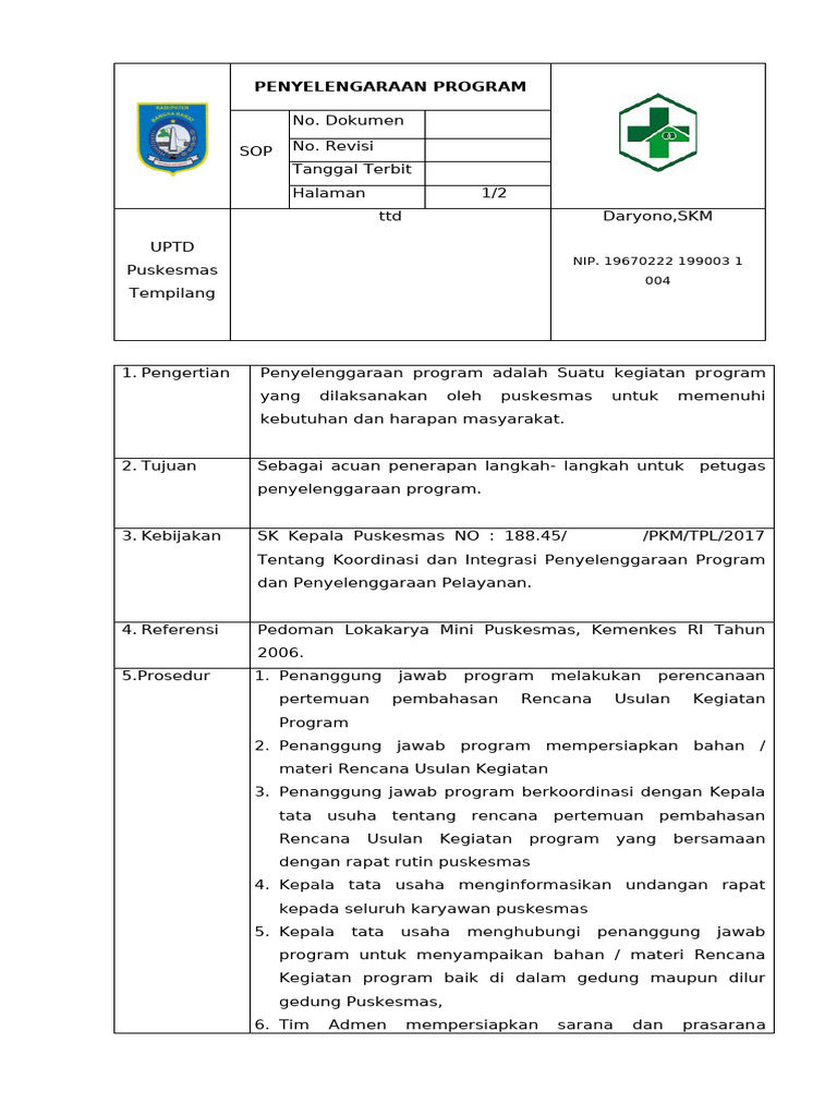 Sop Penyelenggaraan Program | PDF