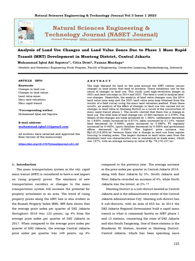 Analysis of Land Use Changes and Land Value Zones Due To Phase 1 Mass ...