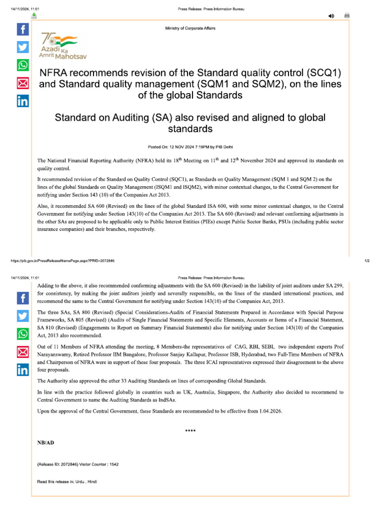NFRA Recommends Revising Audit Standards in Line With Global Norms | PDF