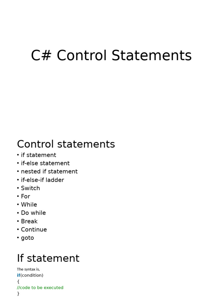 C# Control Statements | PDF | Programming Paradigms | Computer Science C# Control Statements | PDF | Programming Paradigms | Computer Science