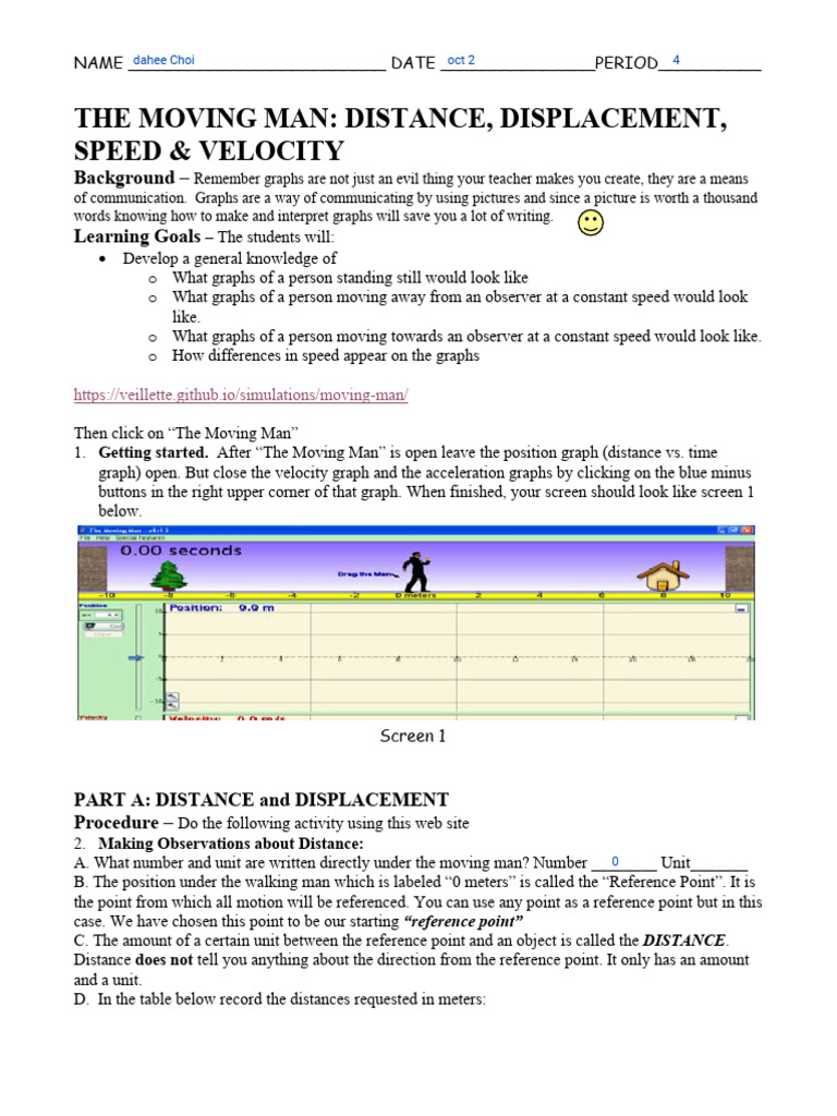Moving Man Displacement ONLY 2024 Edit 3-1 | PDF | Velocity | Distance