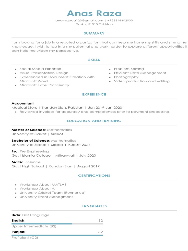 Anas Raza CV | PDF