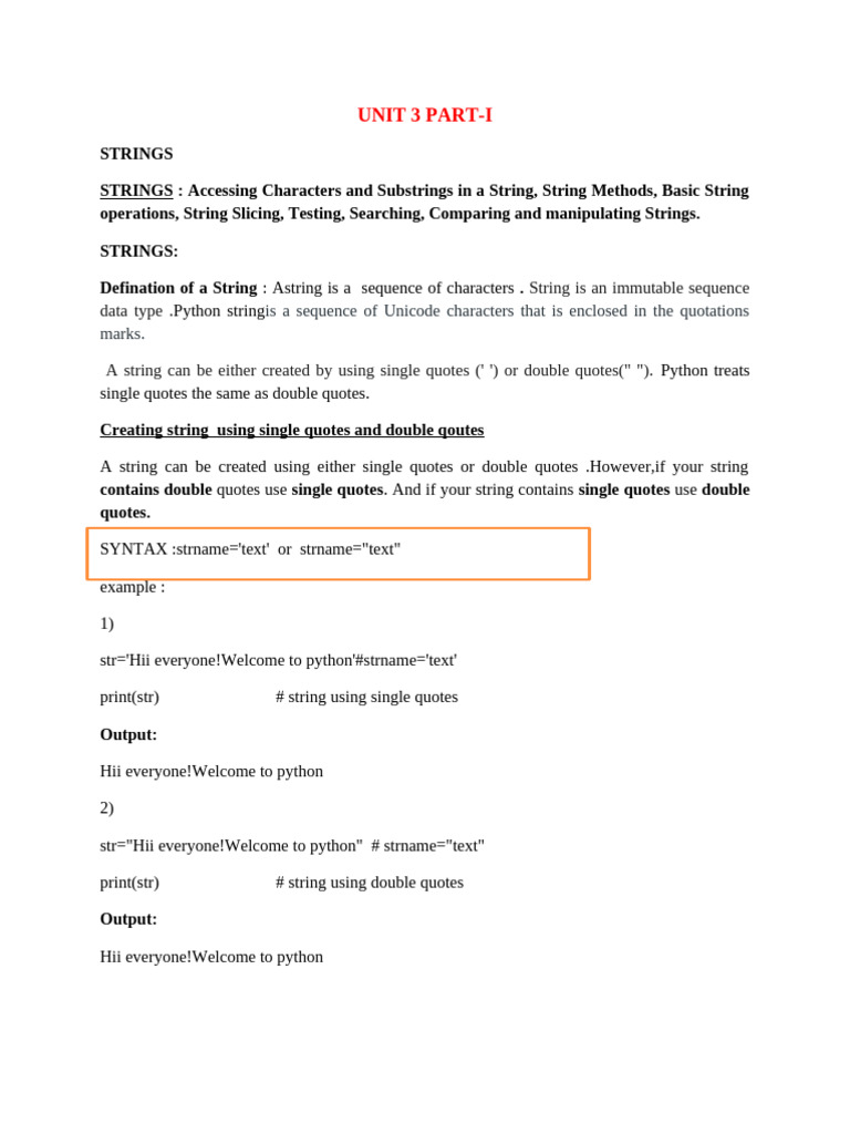 UNIT-3 PART-I (1) | PDF | String (Computer Science) | Quotation Mark
