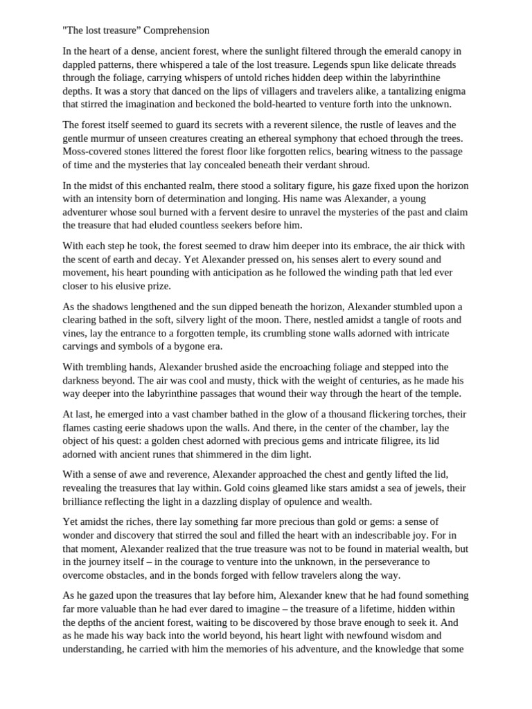 Alexander's Quest for Lost Treasure | PDF | Courage | Quest