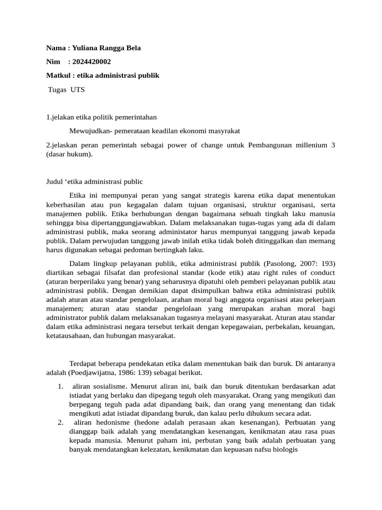 Tugas Etika Administrasi Publik | PDF | Karier & Perkembangan | Politik