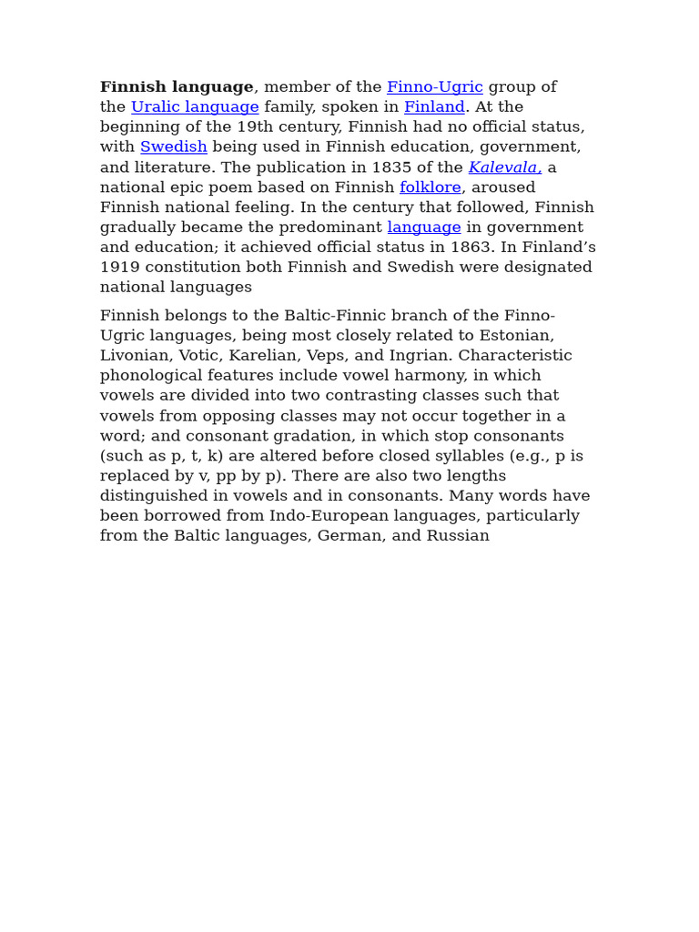 Overview of the Finnish Language | PDF