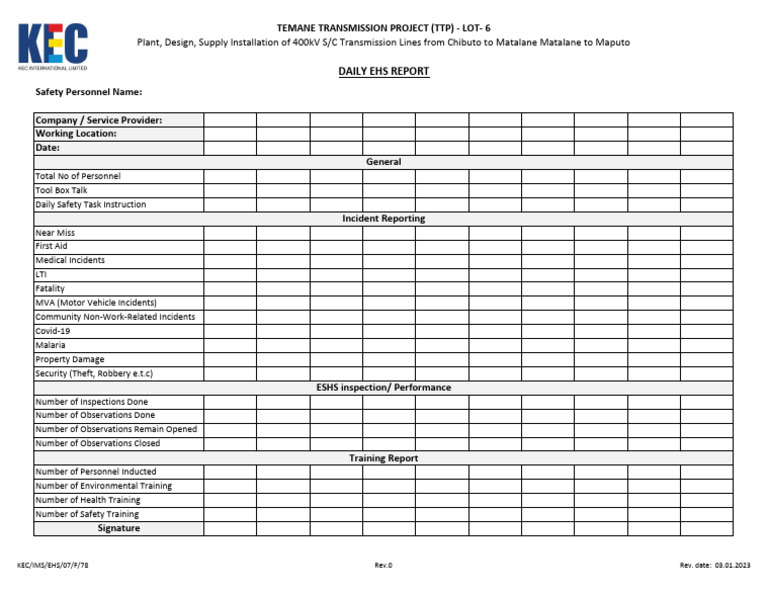 Daily EHS Report | PDF | Technology & Engineering