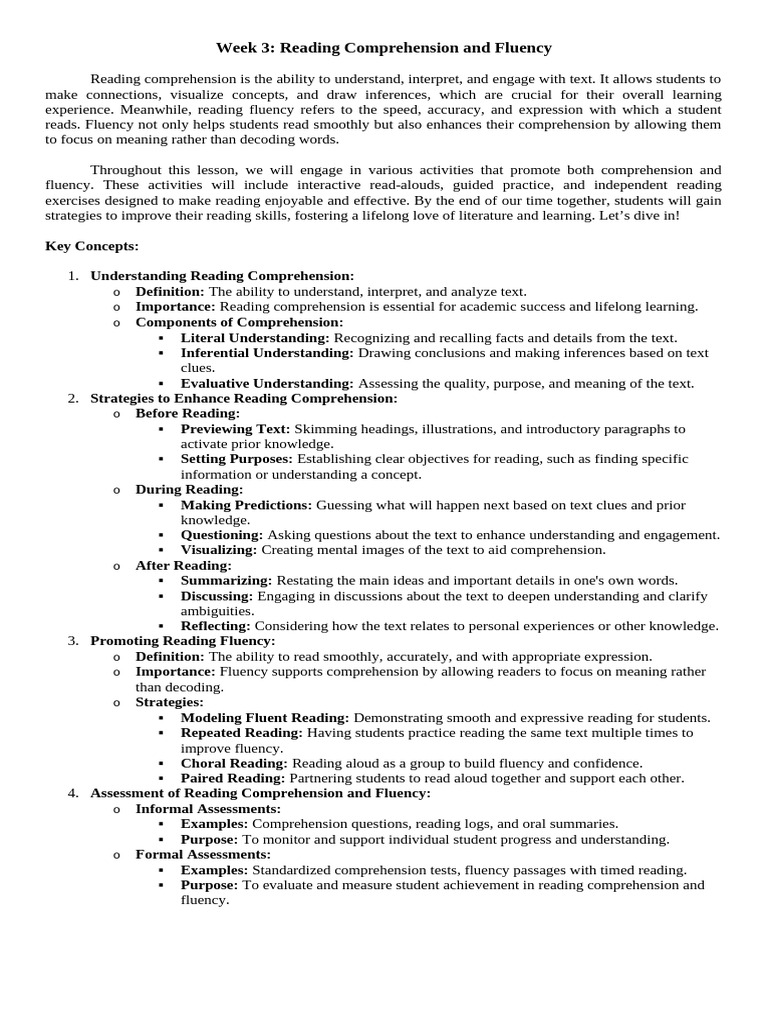 Week 3 Student | PDF | Reading Comprehension | Cognition