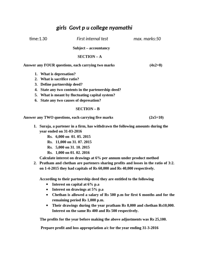 Govt P U College Nyamathi | PDF | Depreciation | Partnership