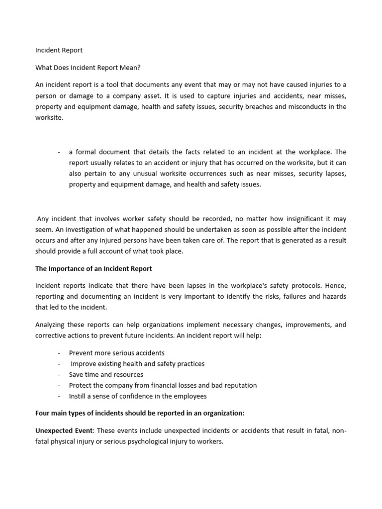 Incident Report (1) | PDF | Occupational Safety And Health | Risk