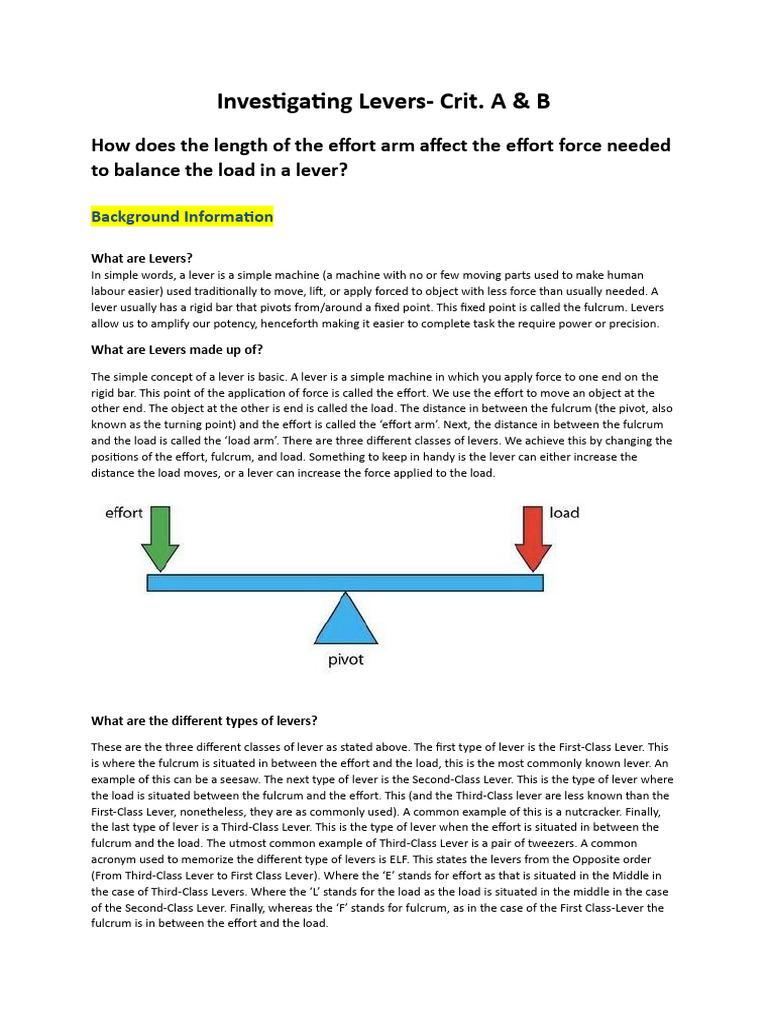 Isc Levers Summative | PDF | Lever | Force