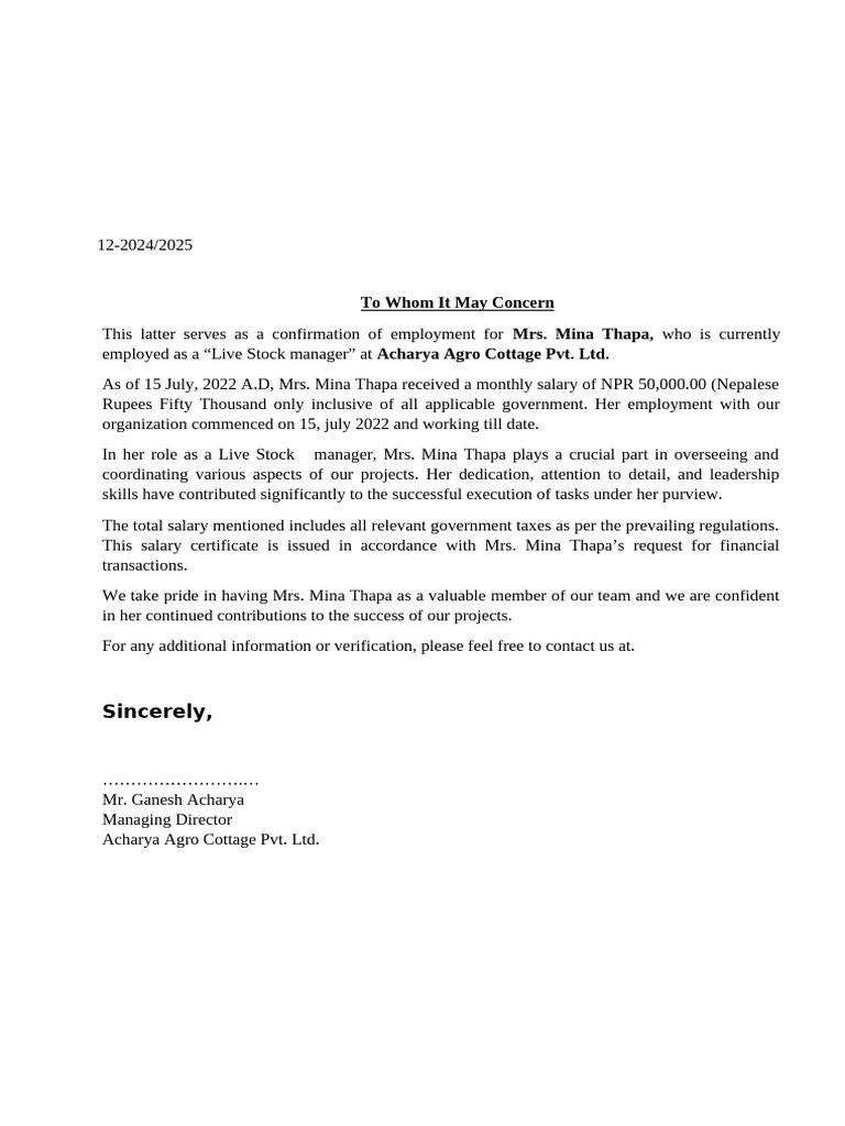 Mina Thapa WORK EXPERIENCE | PDF