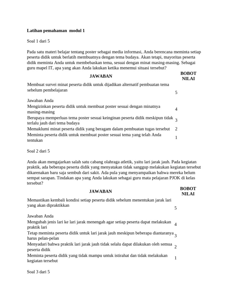 Latihan Modul 1,2,3 Rinsip Pembelajaran & Asesmen | PDF | Karier & Perkembangan | Seni ...