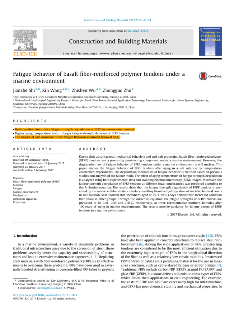 Shi - 2017 - CBM-Fatigue Behavior of Basalt Fiber-Reinforced Polymer Tendons Under A Marine ...