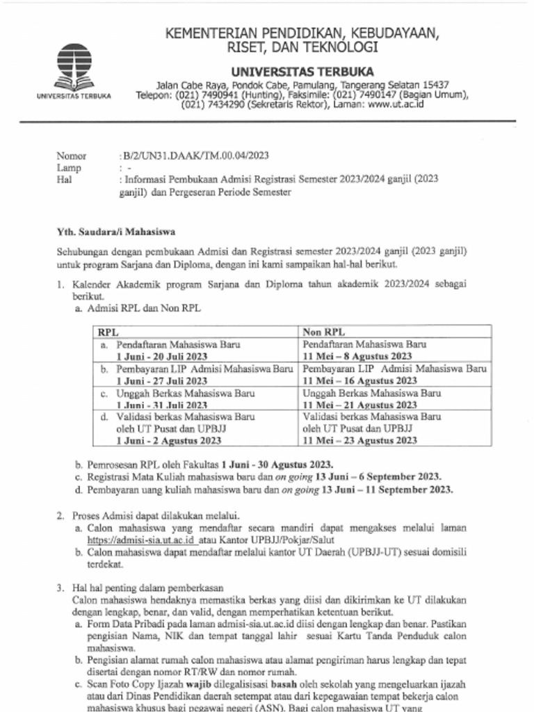 Surat Mahasiswa UT | PDF