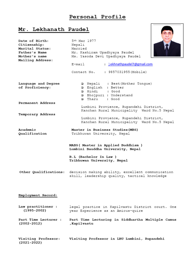 CV Of Lekhnath Paudel | PDF | Nepal