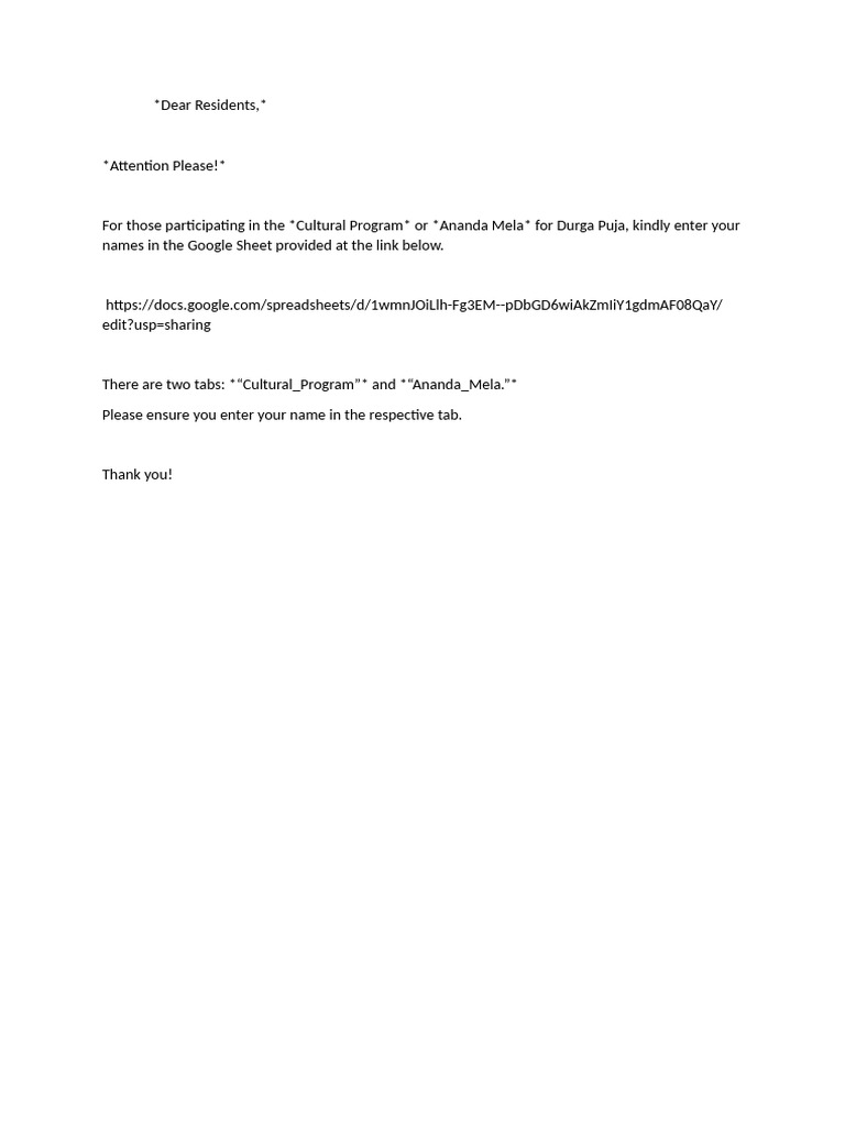 Dear Residents | PDF