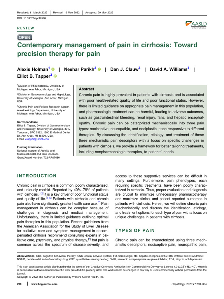 Contemporary Management of Pain in Cirrhosis .27 | PDF | Pain ...