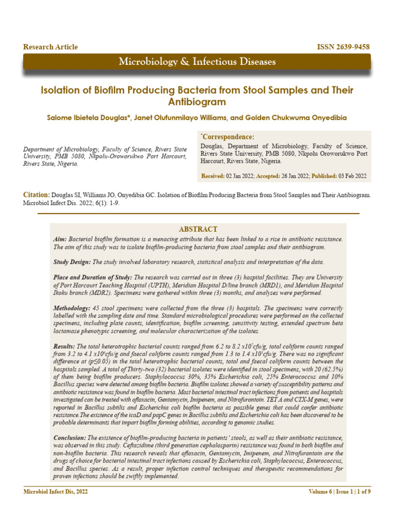 Biofilm Bacteria in Stool Samples | PDF | Beta Lactamase | Biofilm