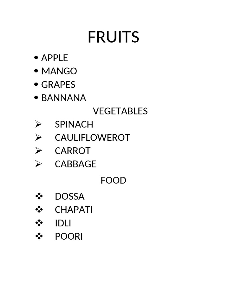 Free PDF on Fruits and Vegetables | PDF