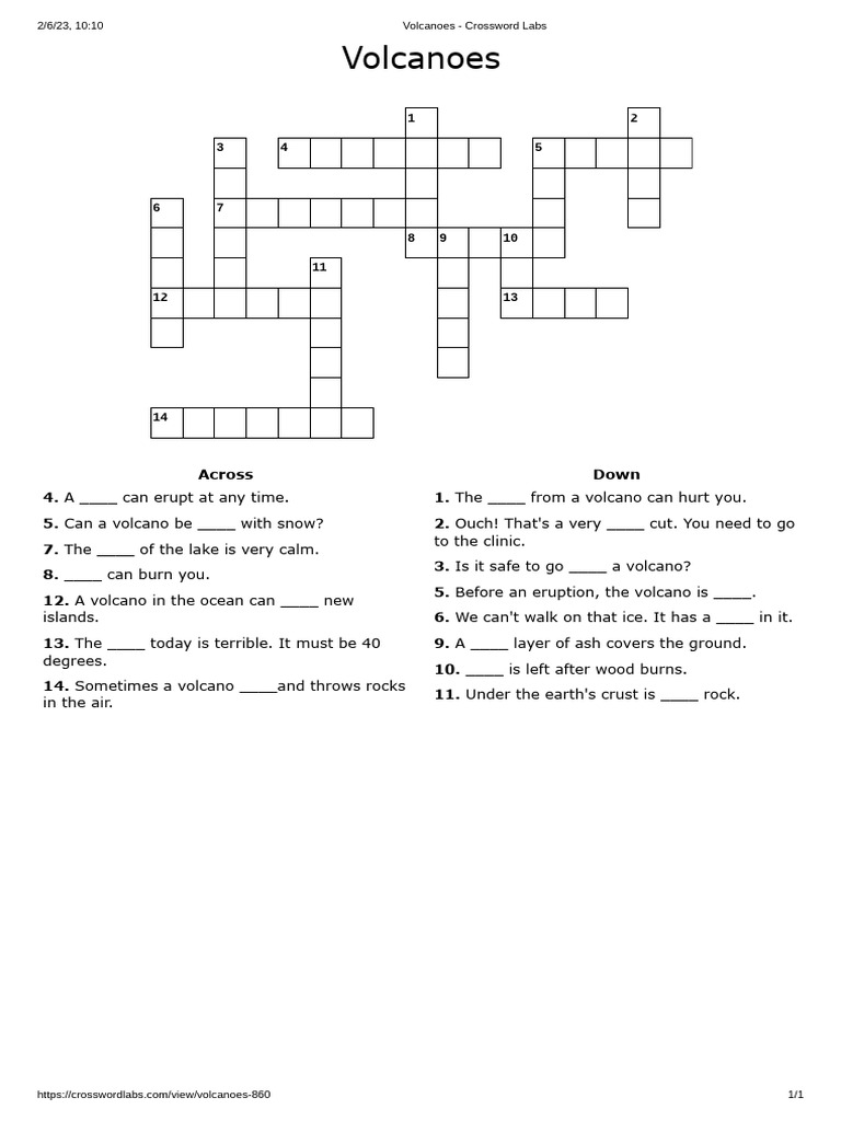 Volcanoes Crossword Puzzle Guide | PDF