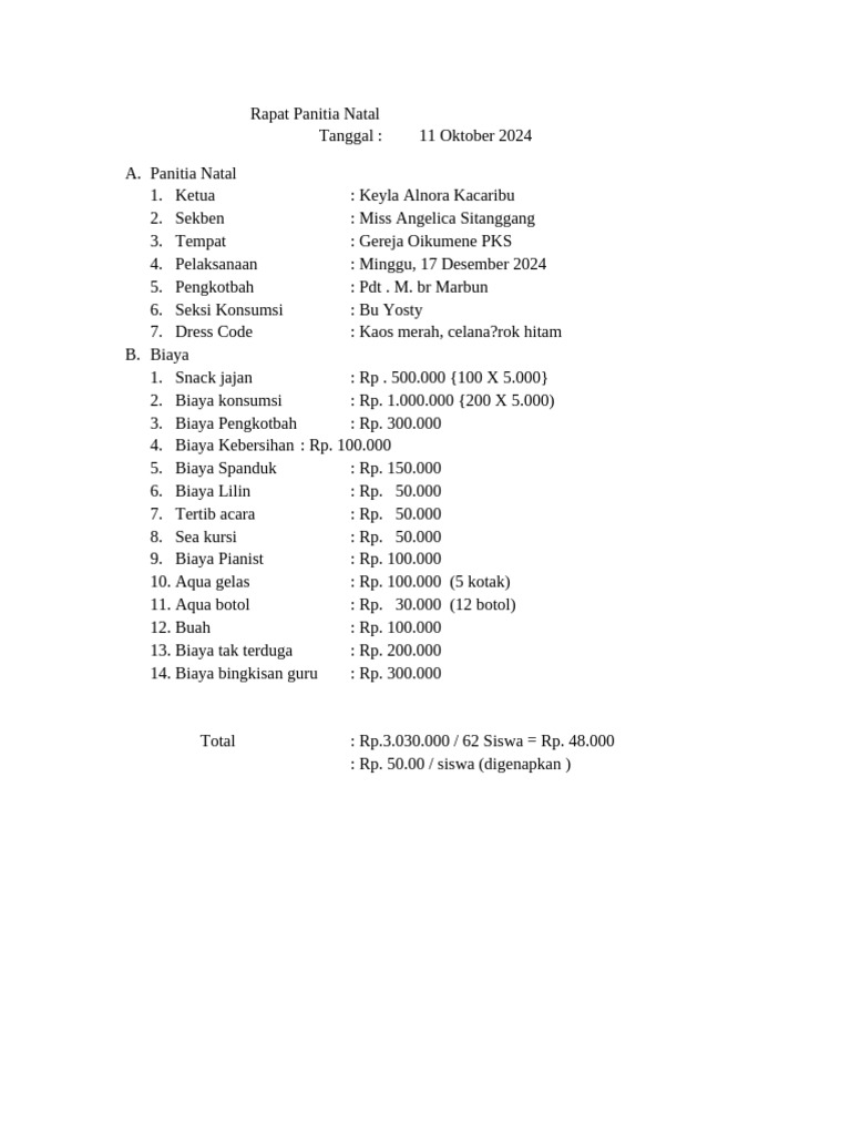 Rapat Panitia Natal 2024 | PDF | Memasak, Makanan, & Anggur