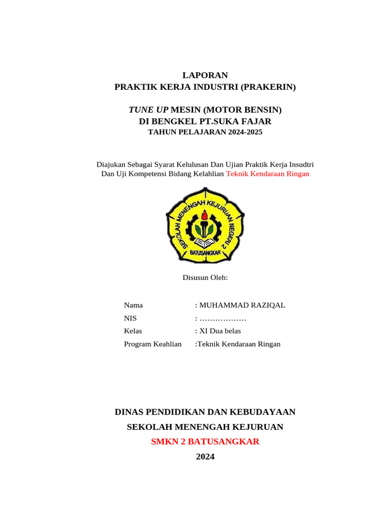 Laporan PKL TKR Tinggal Edit - Ok | PDF