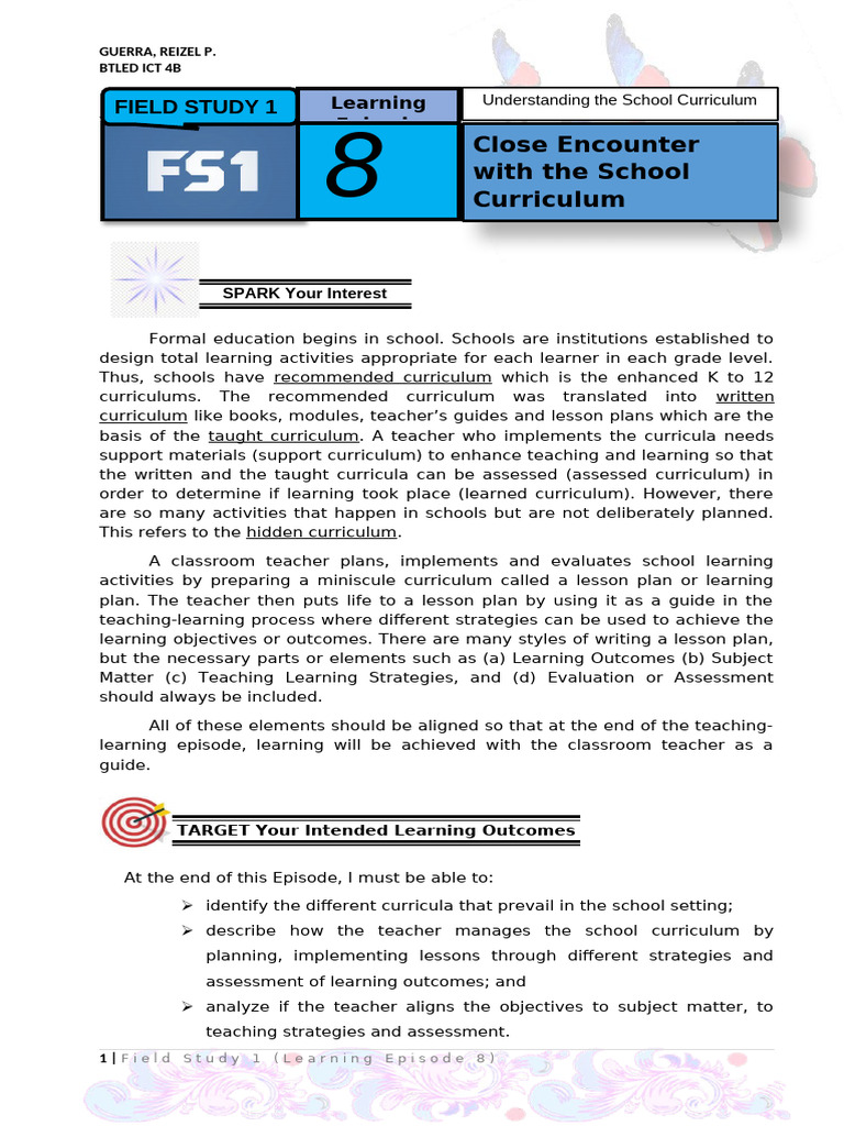 FS1 Episode8 | PDF | Curriculum | Learning