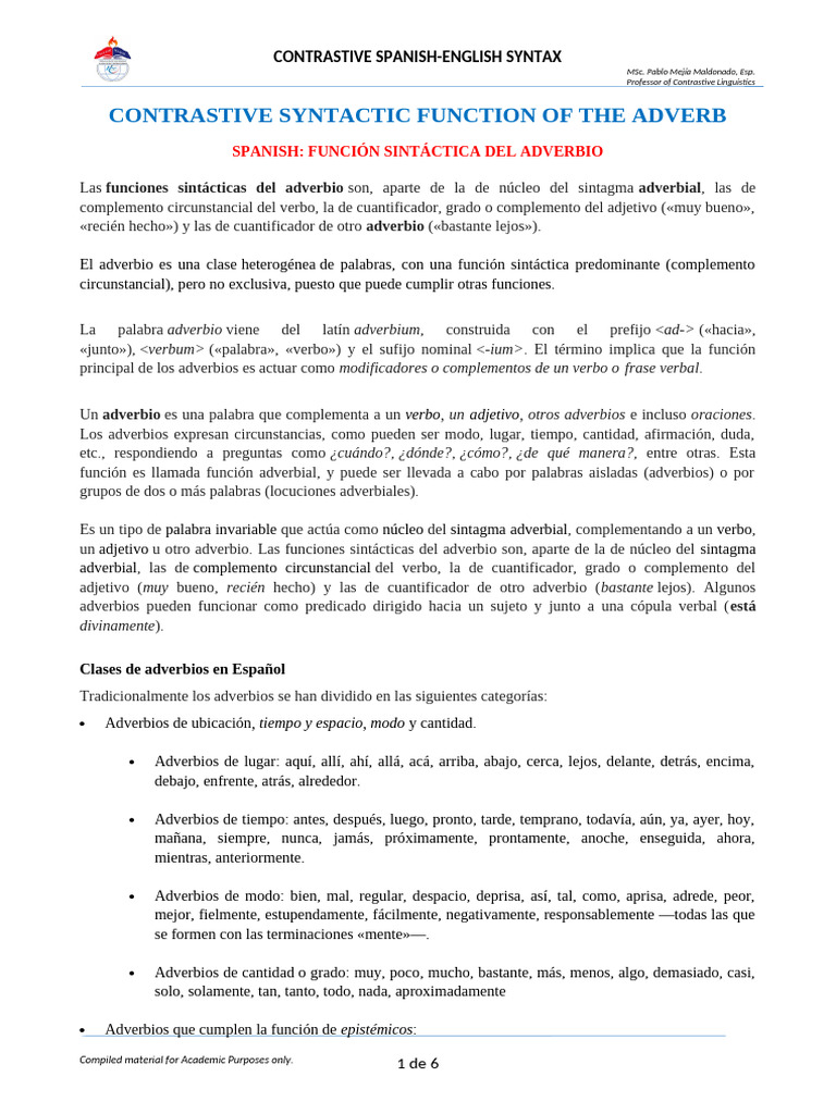 Syntactic Functions of Adverb | PDF | Sintaxis | Mecánica del lenguaje