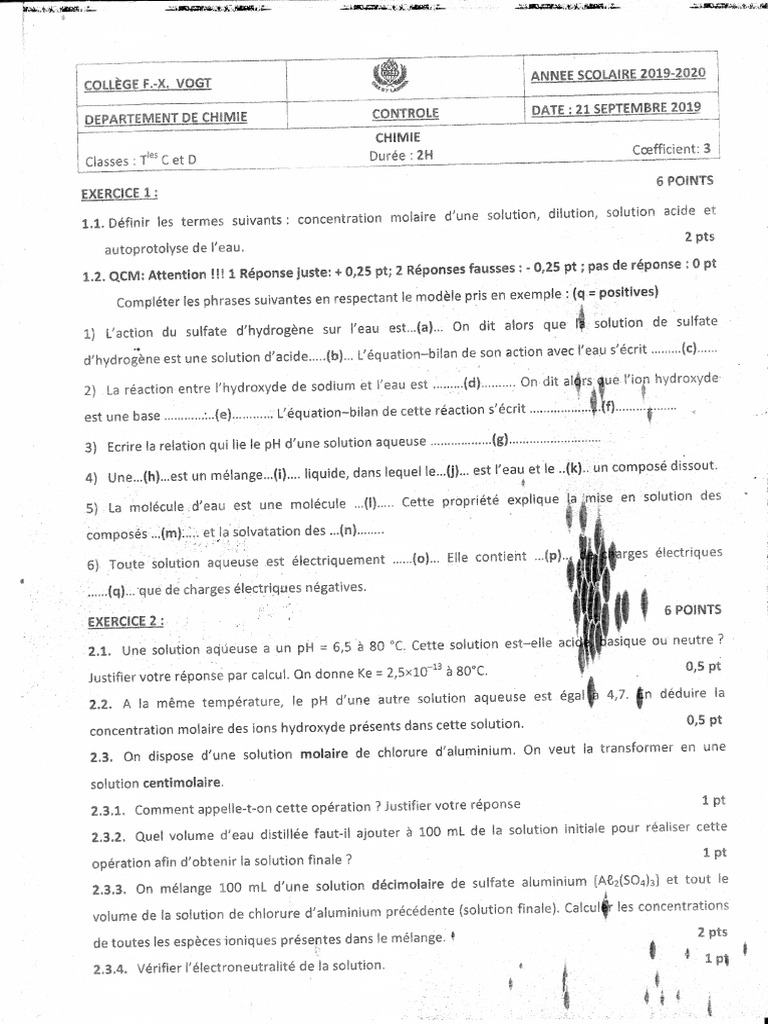 Coll Vogt Chimie Seq1 TC-TD 2020 | PDF