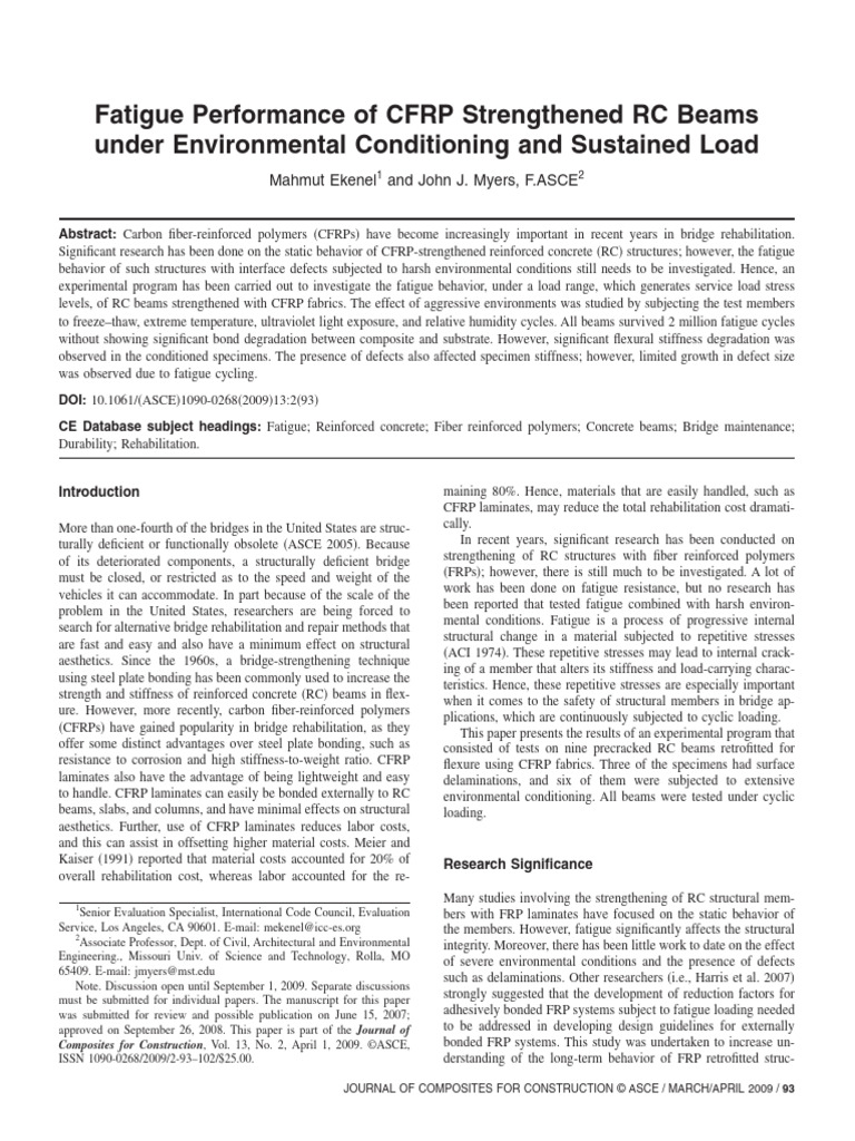 Ekenel - JCC - 2009-Fatigue Performance of CFRP Strengthened RC Beams | PDF | Fatigue (Material ...