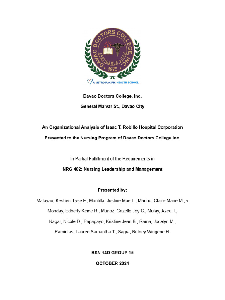 Isaac T. Robillo Hospital Analysis | PDF | Nursing | Leadership