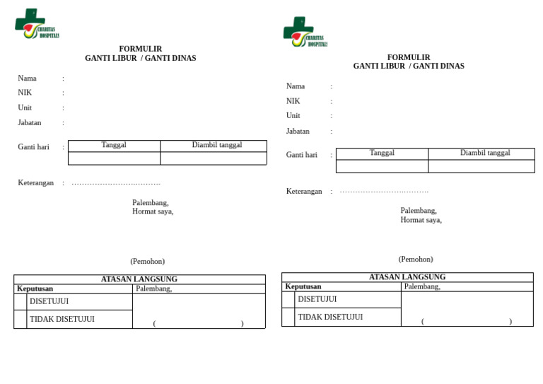 Form Ganti Libur - Ganti Dinas | PDF