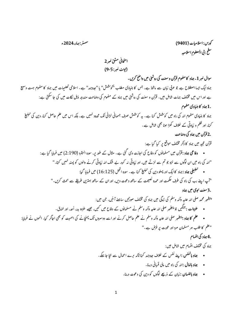 Islamiat Assignment Solved | PDF