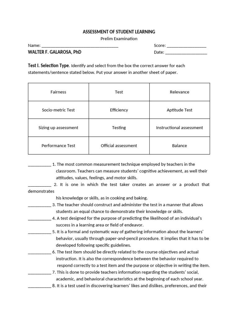 2023 Uniting Assessment of Student Learning Prelim | PDF | Educational Assessment | Learning