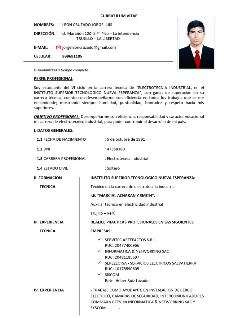 Curriculum Vitae de Jorge Luis Cruzado | PDF | Informática | Ingeniería