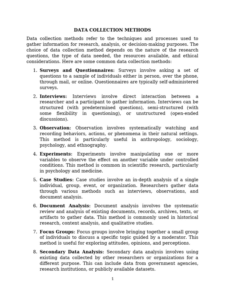 Data Collection Methods | PDF | Sampling (Statistics) | Survey Methodology