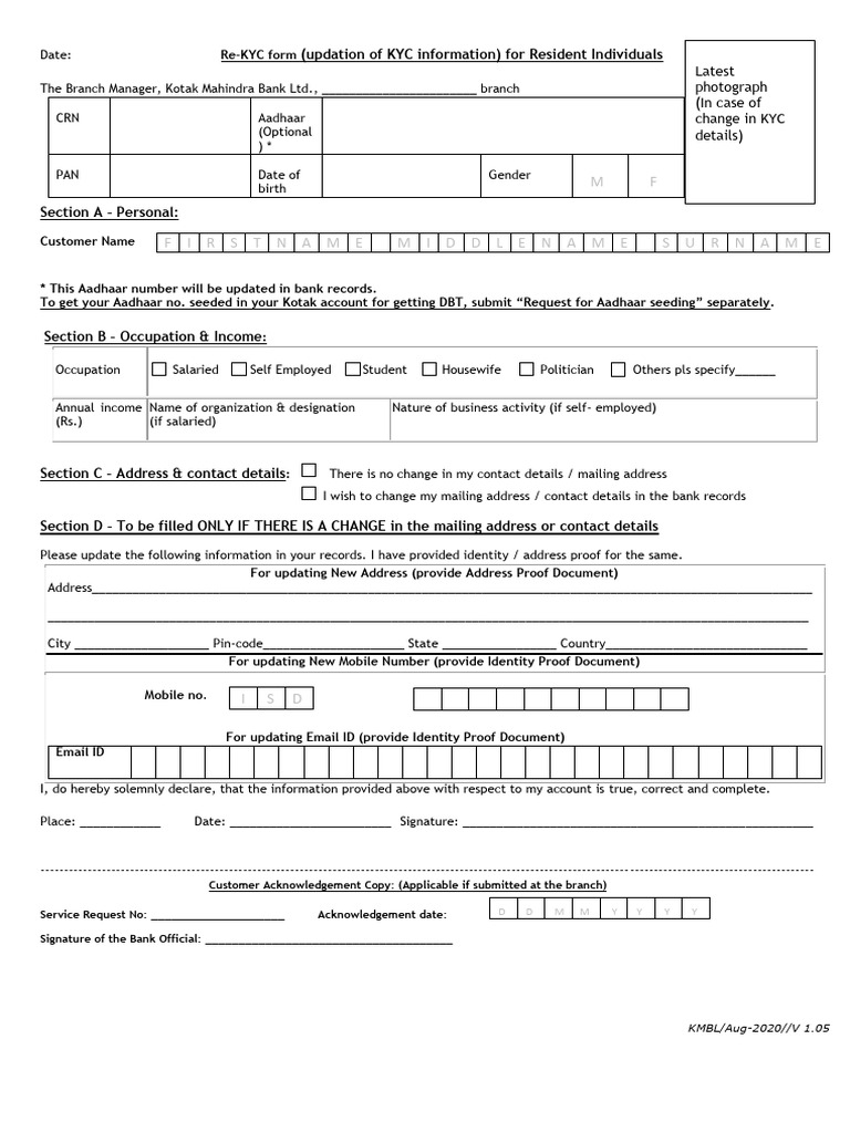 Kotak-Declaration For ReKYC Resident | PDF | Access Control | Authentication