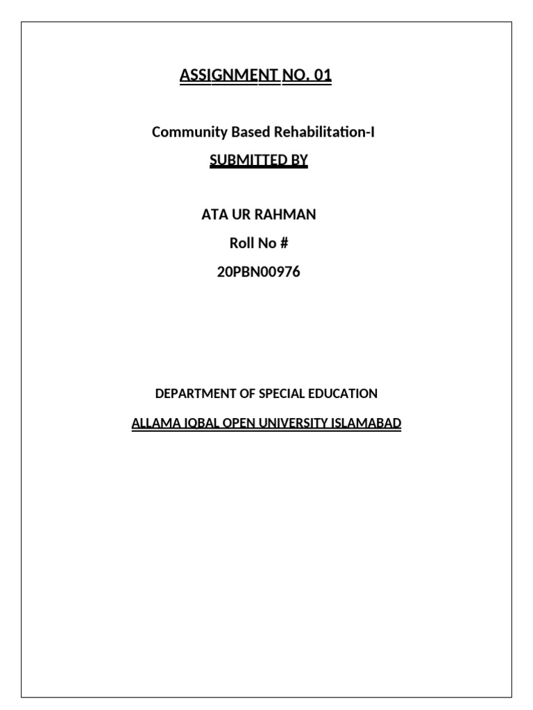 Ata Ur Rahman Community Based Rehabilitation-IASSIGNMENT 3613 NO 1 ...