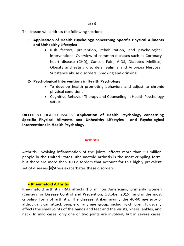 9 Lec Physical Health Conditons | PDF | Bulimia Nervosa | Anorexia Nervosa