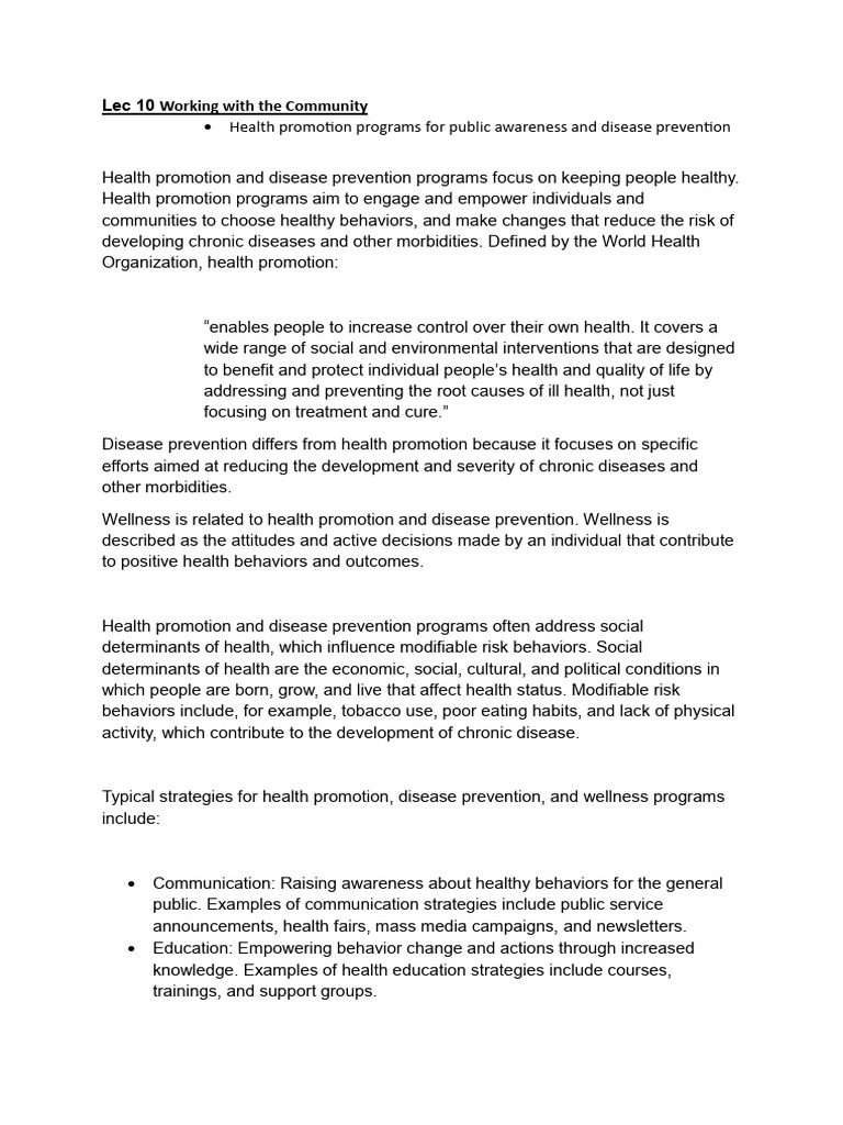 Lec 10 Working With The Community | PDF | Health Promotion | Preventive ...