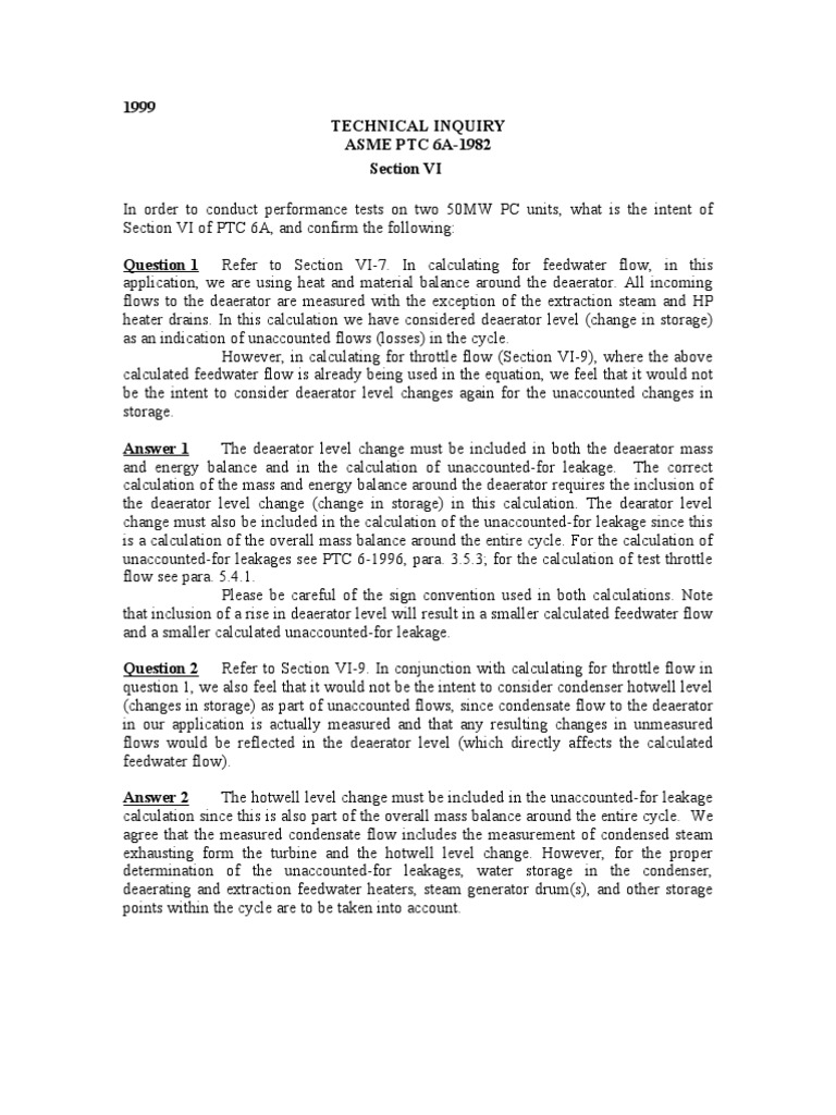 1999 Technical Inquiry ASME PTC 6A-1982 Section VI | PDF | Boiler ...