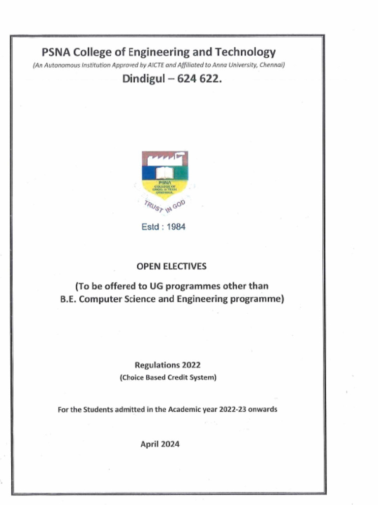 Computer Science and Engineering - Open Electives | PDF