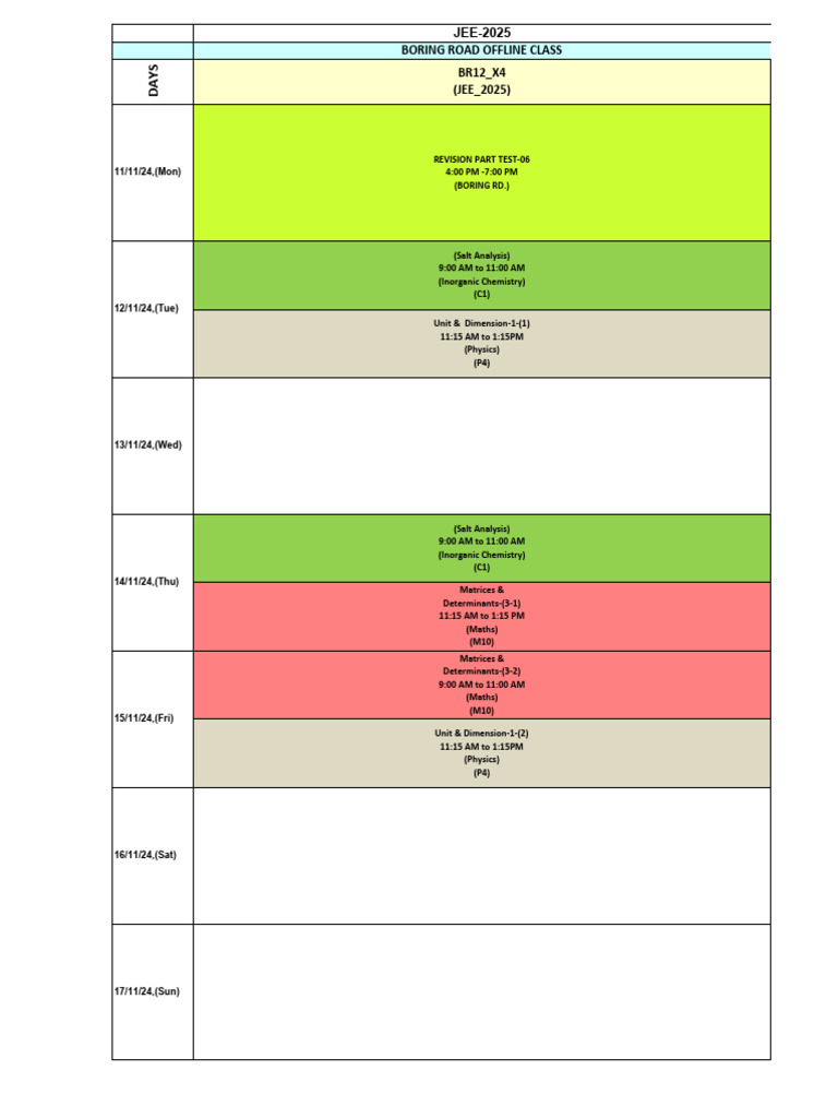 Boring Road Offline Class BR12 - X4 (JEE - 2025) | PDF