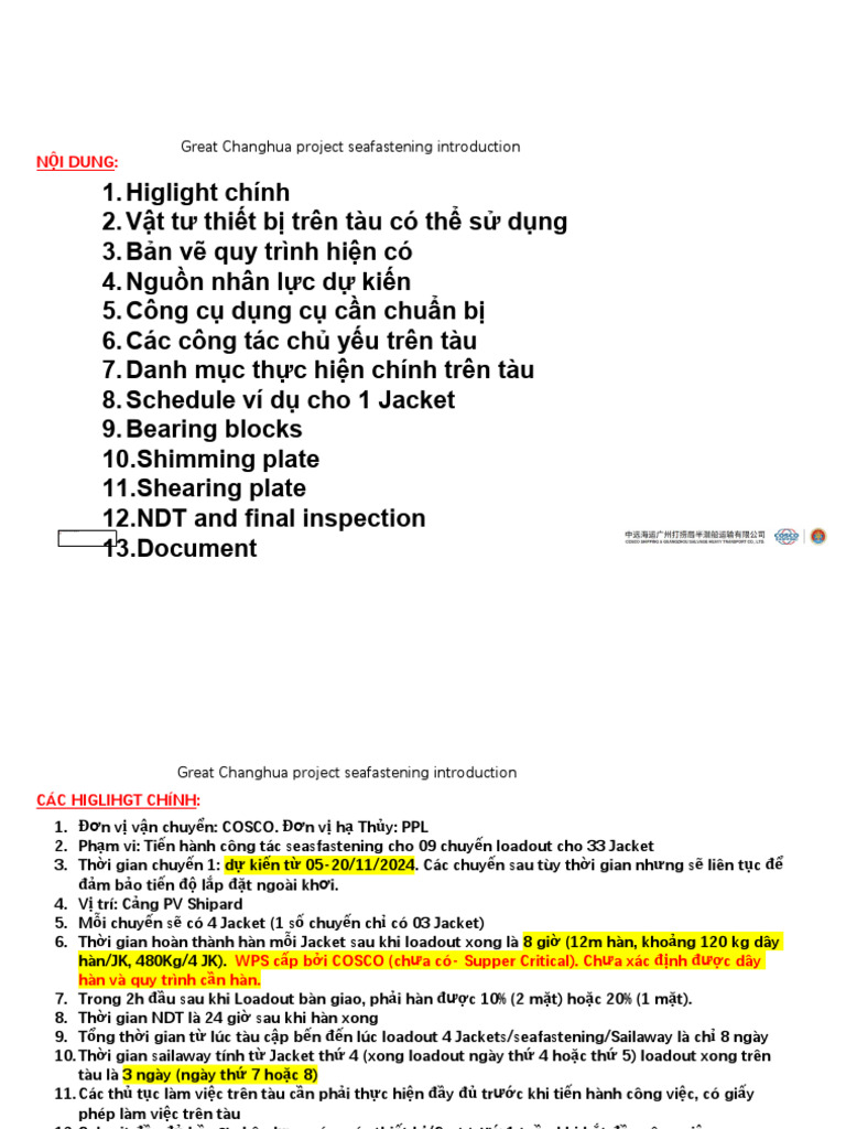 CHW2204 - Seafastening Jacket Trip 1 Infor-Vietnamese | PDF