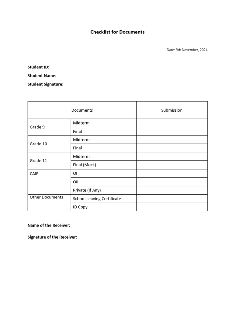 Document Collection Checklist - Class of 2026 (Updated) | PDF