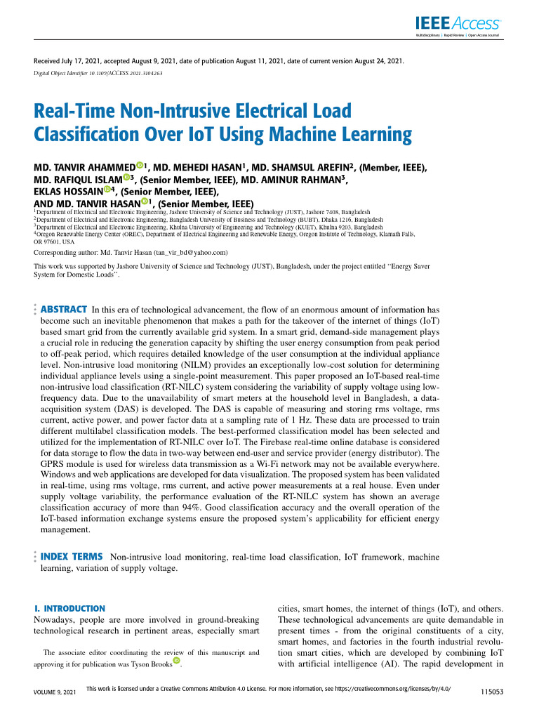 Real-Time Non-Intrusive Electrical Load Classification Over IoT Using Machine Learning | PDF ...