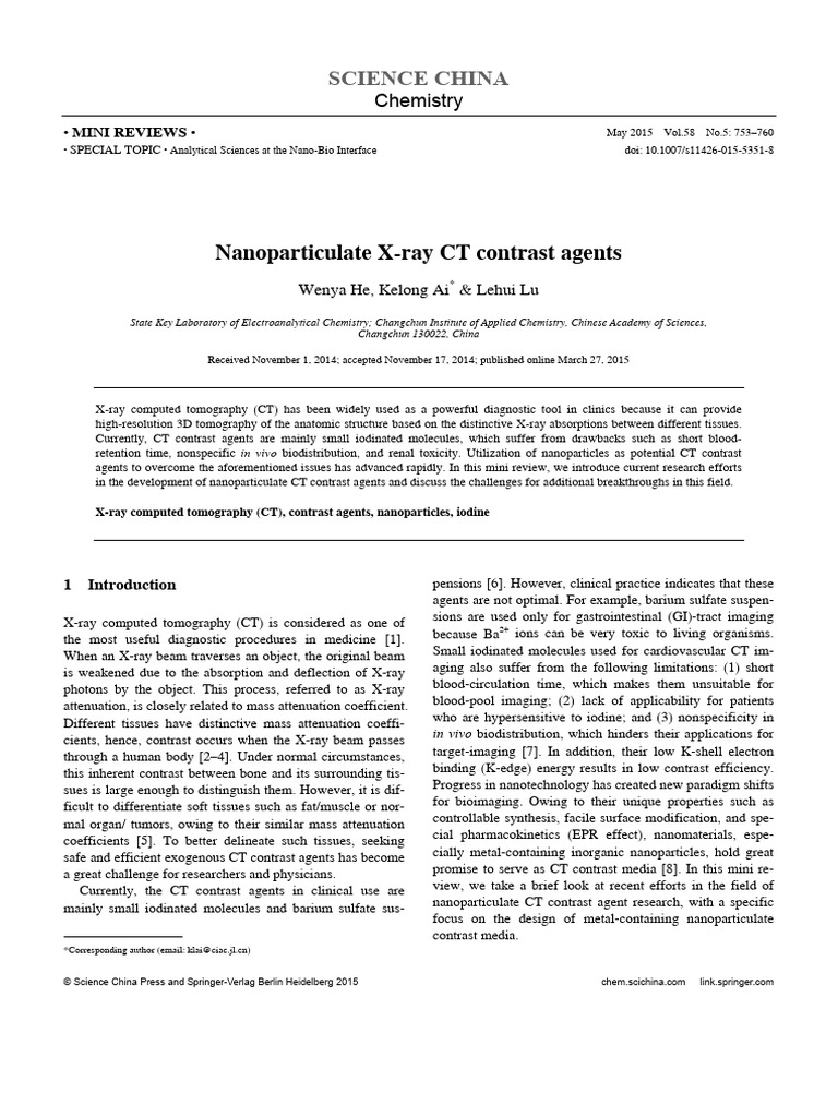 X-Ray CT Contrast Agents | PDF | Nanoparticle | Ct Scan