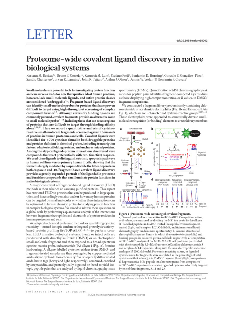 Cravatt 2016 Paper | PDF | Docking (Molecular) | Proteins